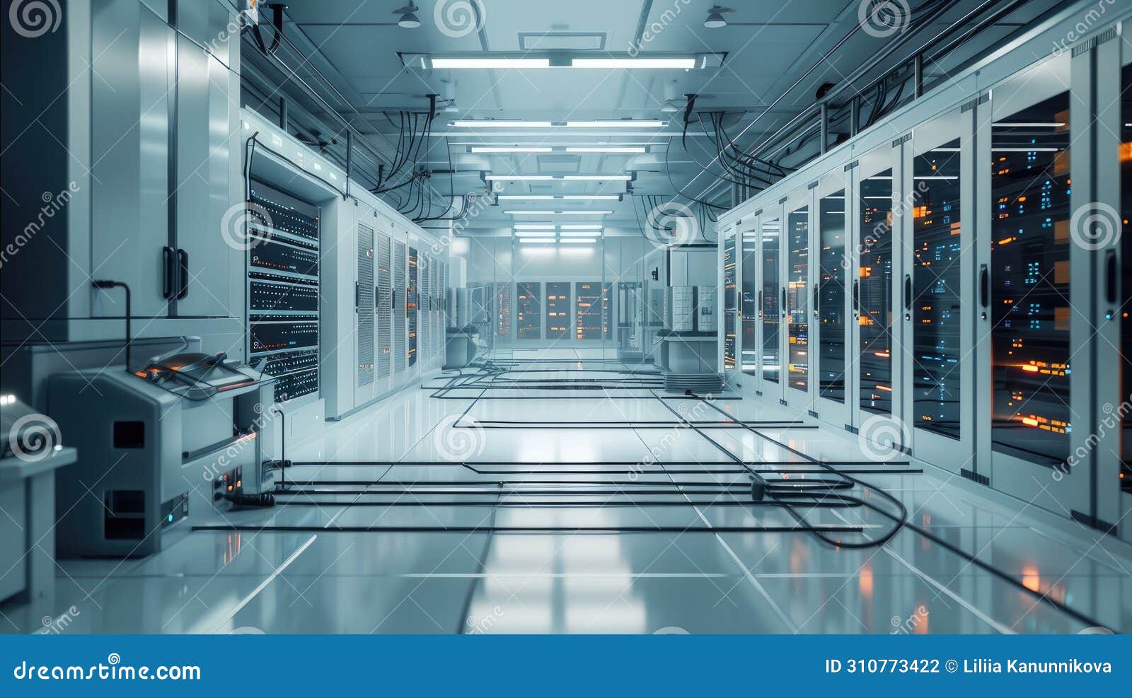 A Server Room Interior within a Bustling Datacenter, Where Rows of ...