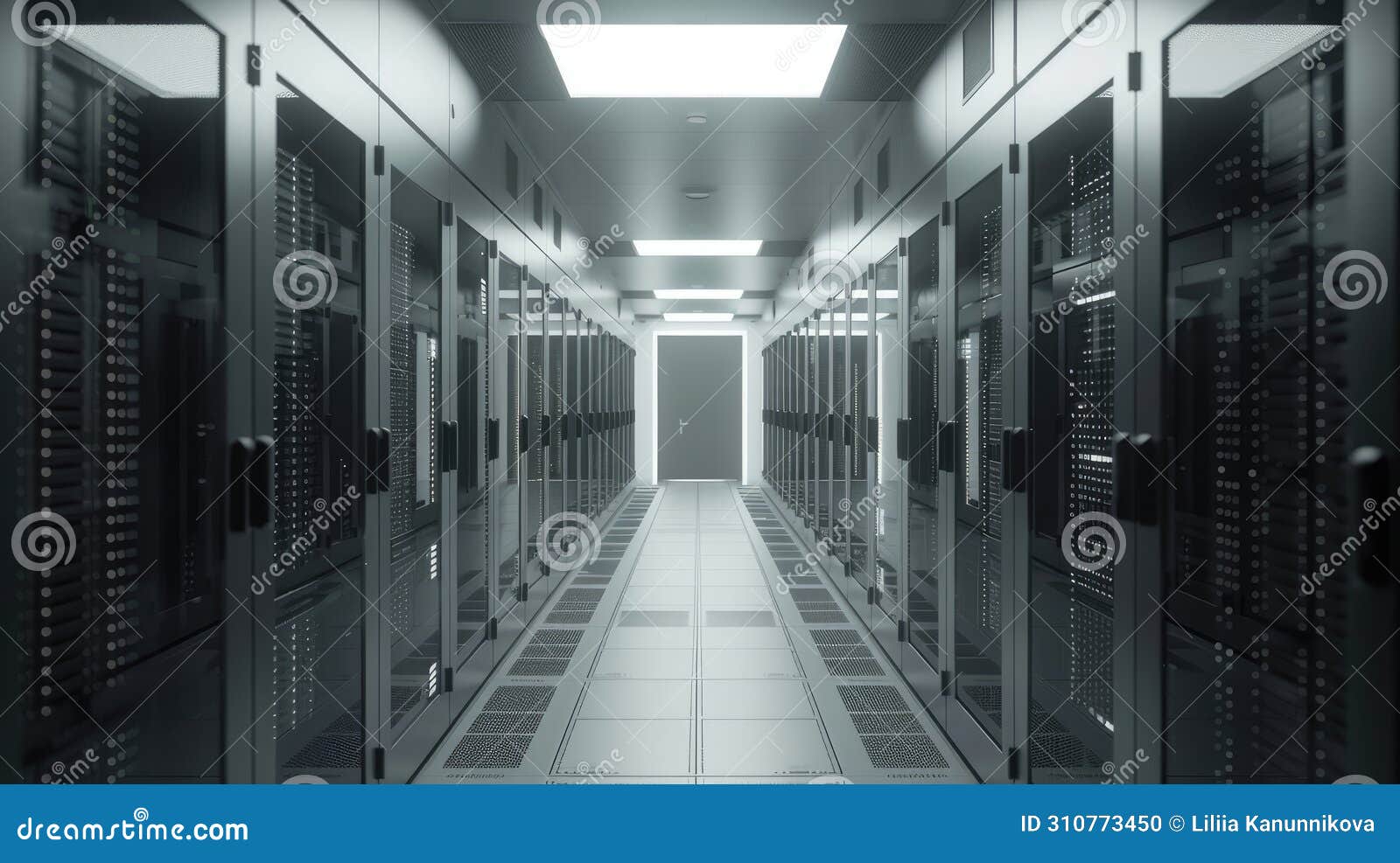 A Server Room Interior within a Bustling Datacenter, Where Rows of ...