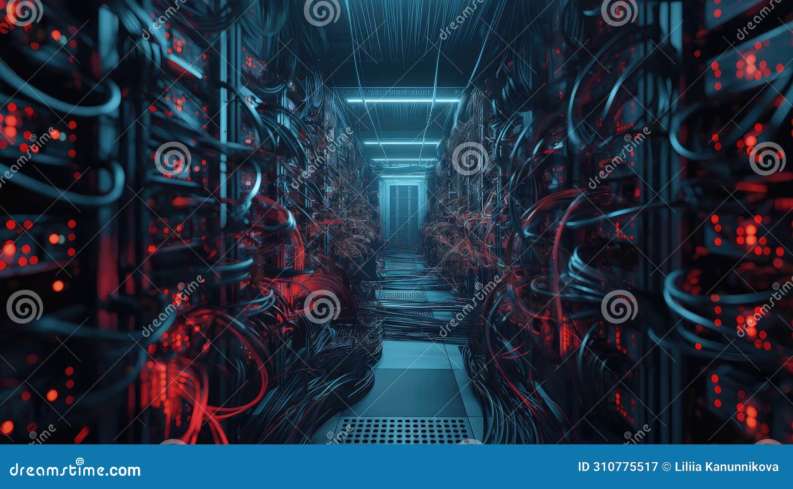 A Server Room Interior within a Bustling Datacenter, Where Rows of ...