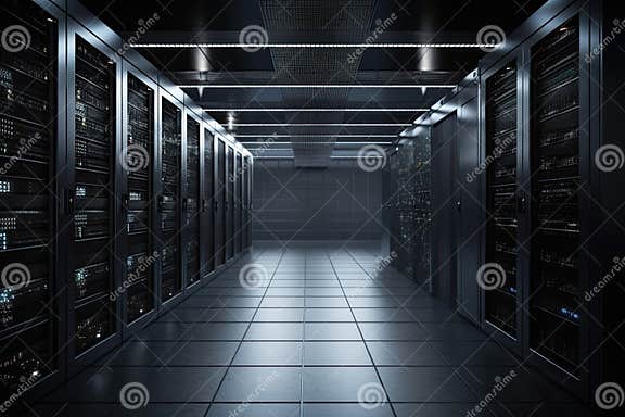 Server Room Interior. Data Center. Generative AI Stock Illustration - Illustration of datum ...