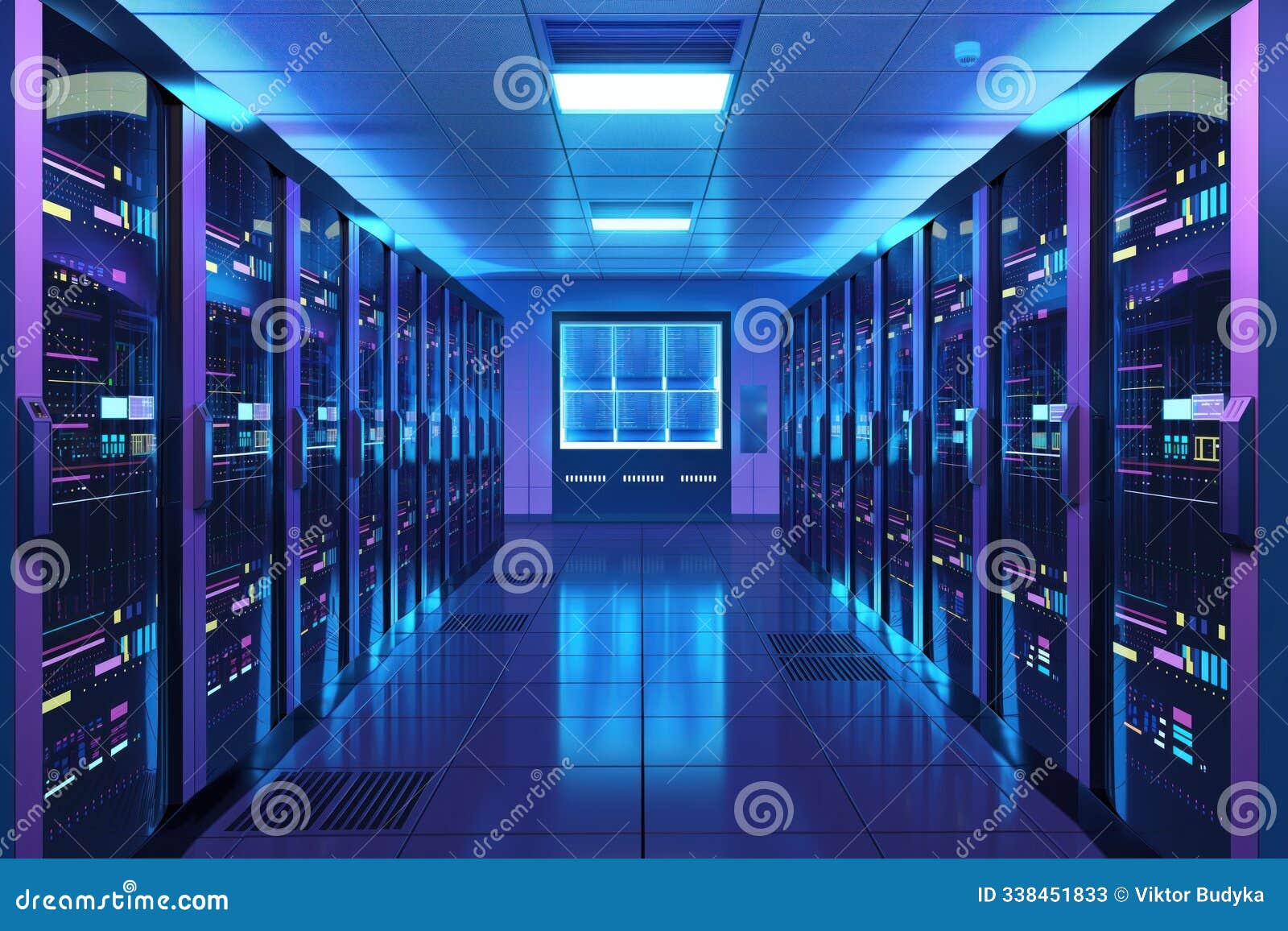 Server Room Interior in Data Center with Rows of Rack-mounted Servers ...