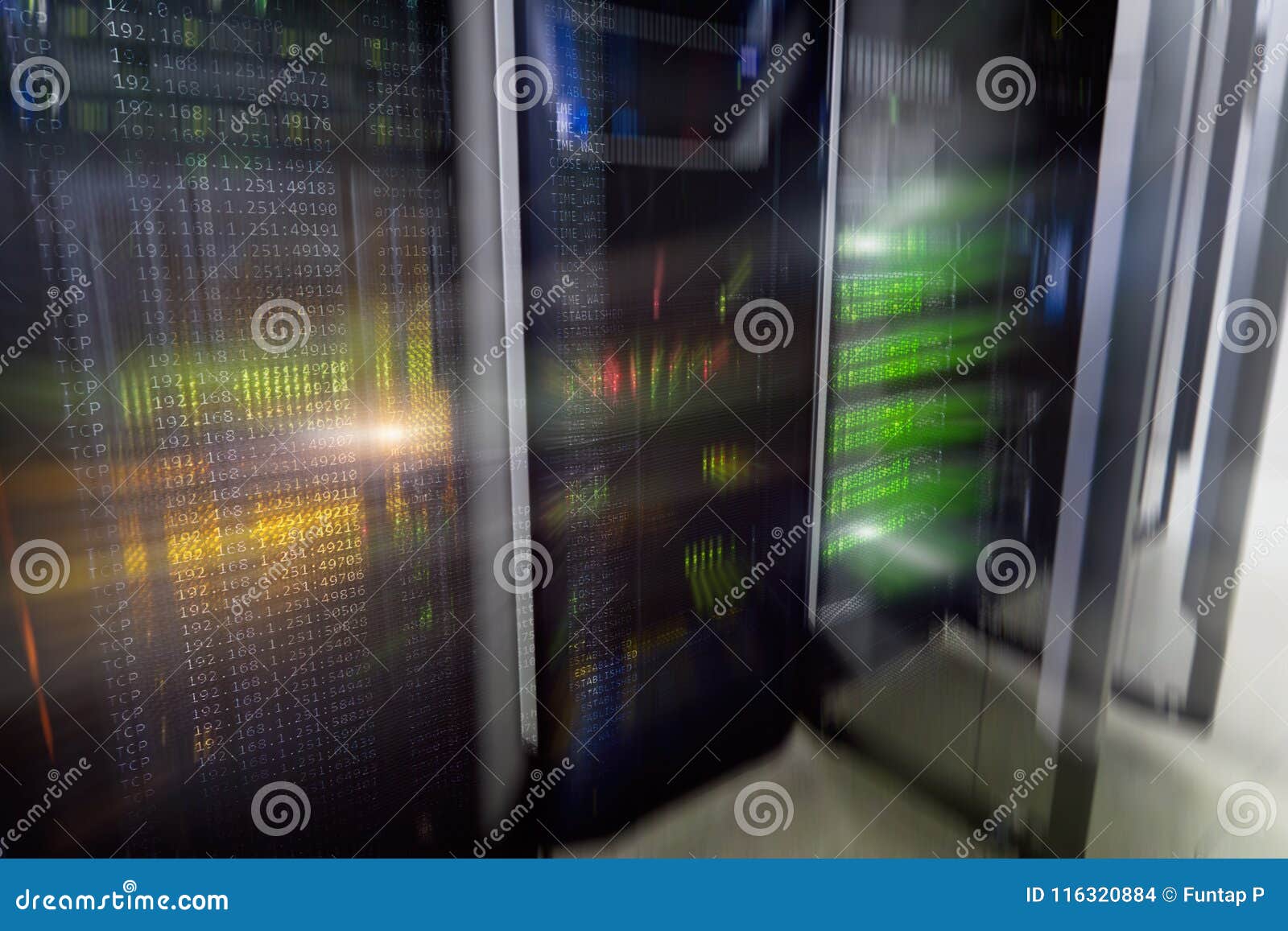 Server Room Interior in Datacenter, Multi Exposure Futuristic Design ...