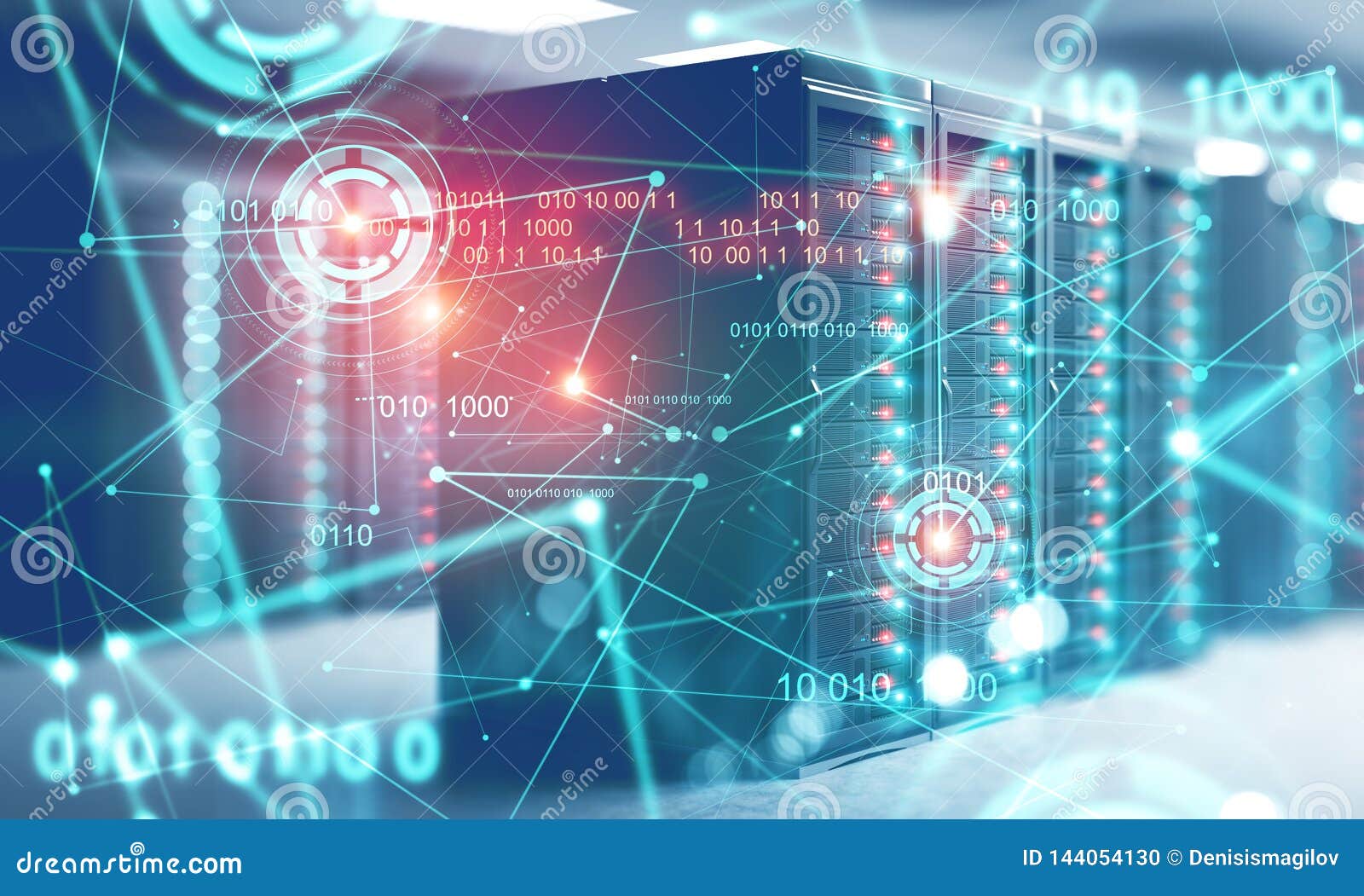 Server Room Interior with Digital Interface, HUD Stock Photo - Image of ...