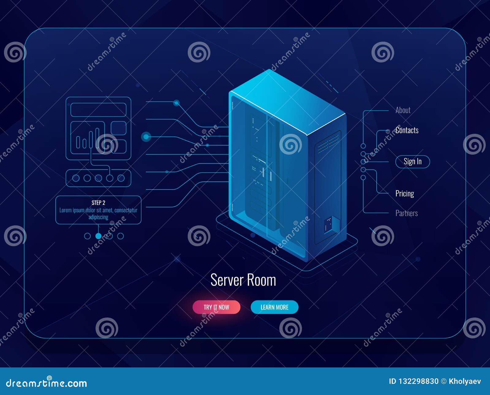 Server Room Isometric Icon, Data Transferring Process, Outline ...