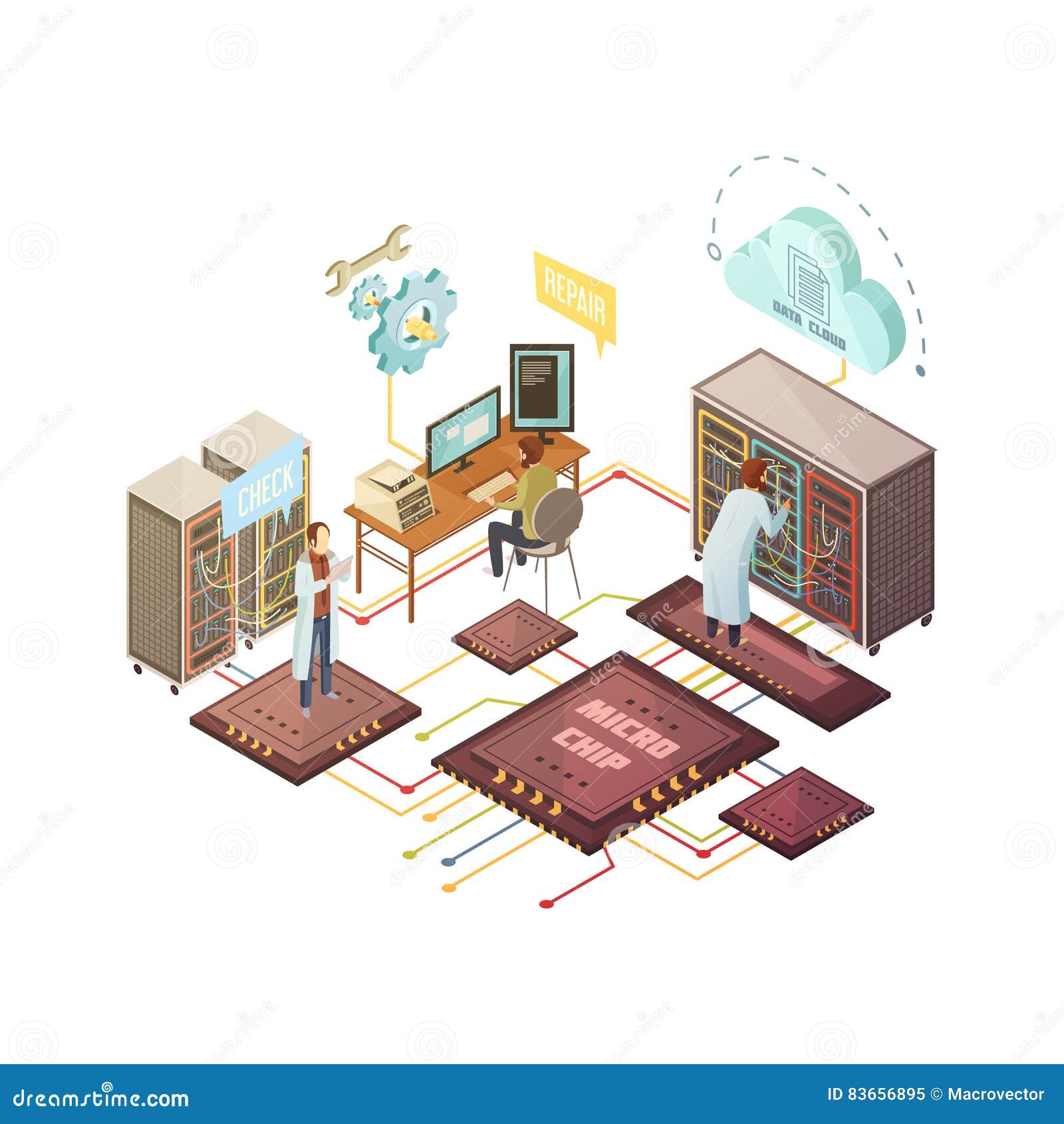 Server Room Isometric Illustration Stock Vector - Illustration of ...