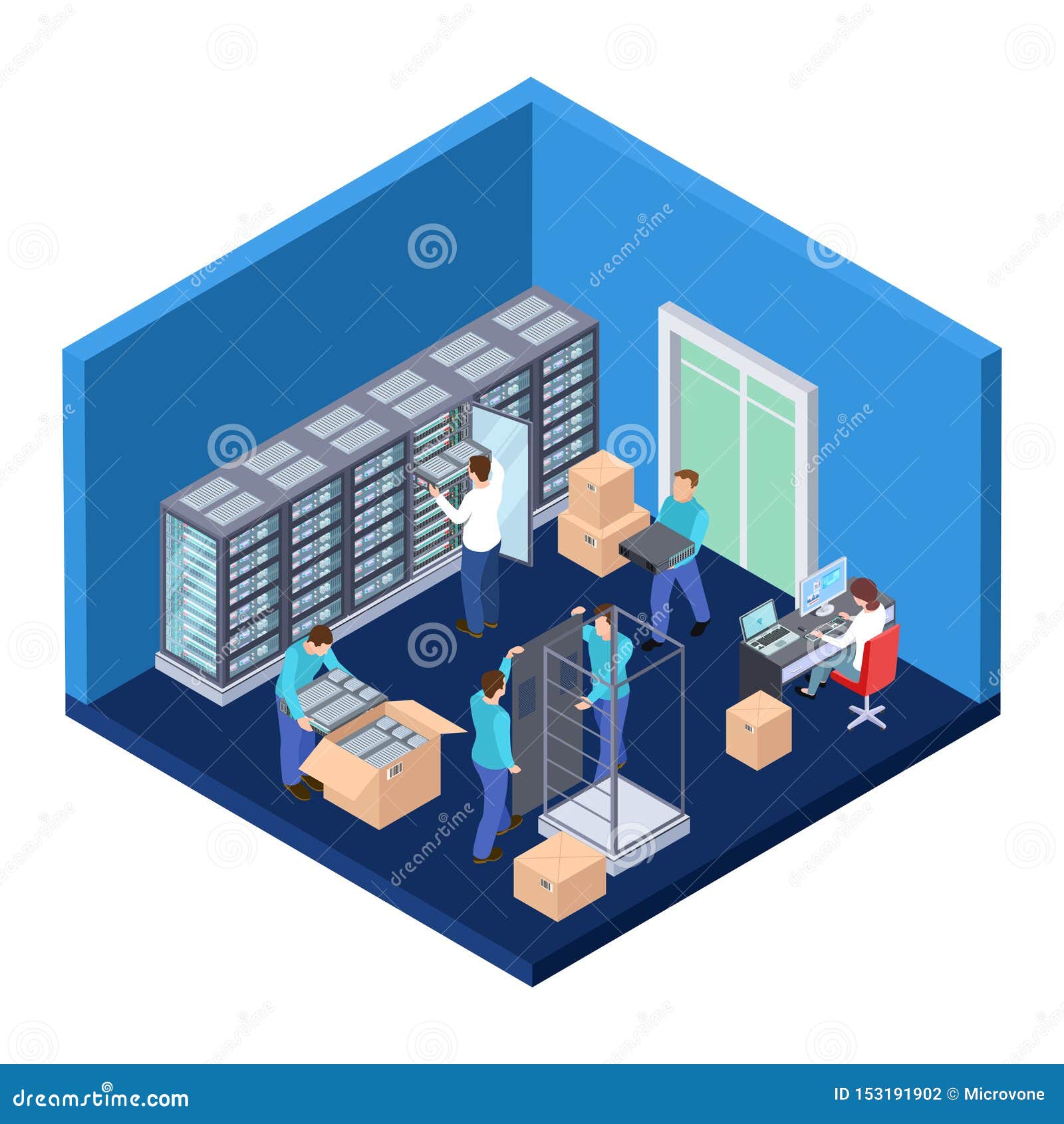 Server Room Isometric. Information Technology Server Engineer 3D Vector ...