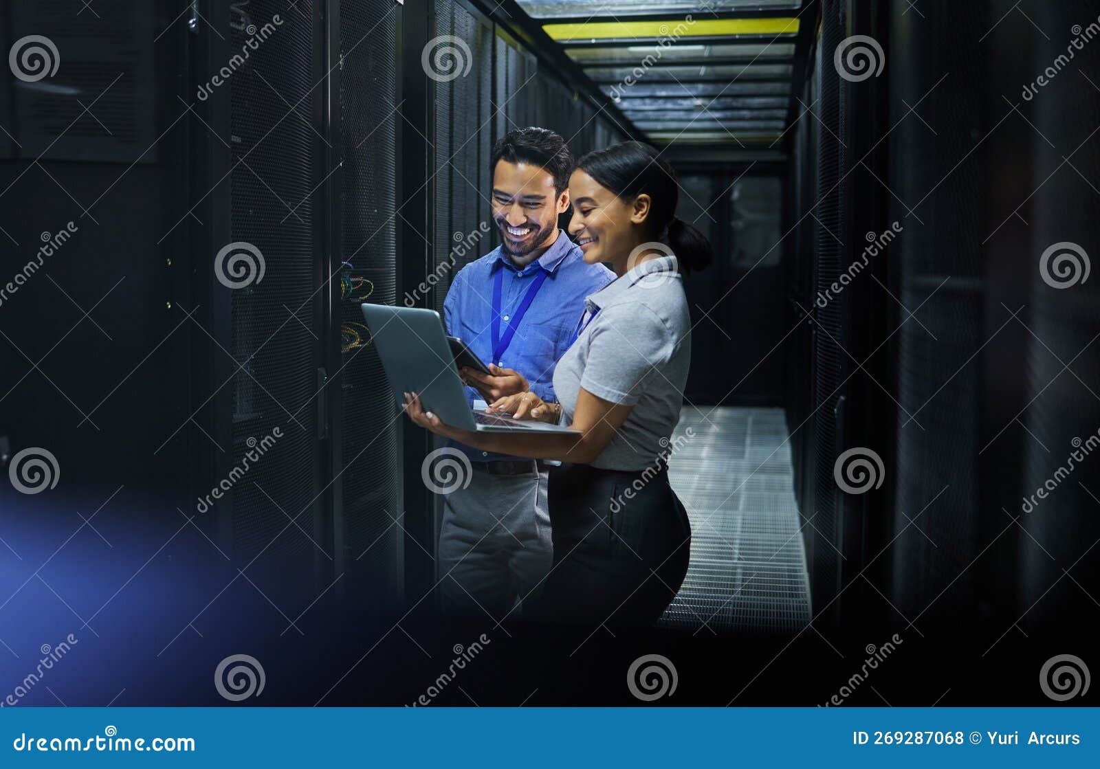 Server Room, Laptop and Technician People for Software Management ...