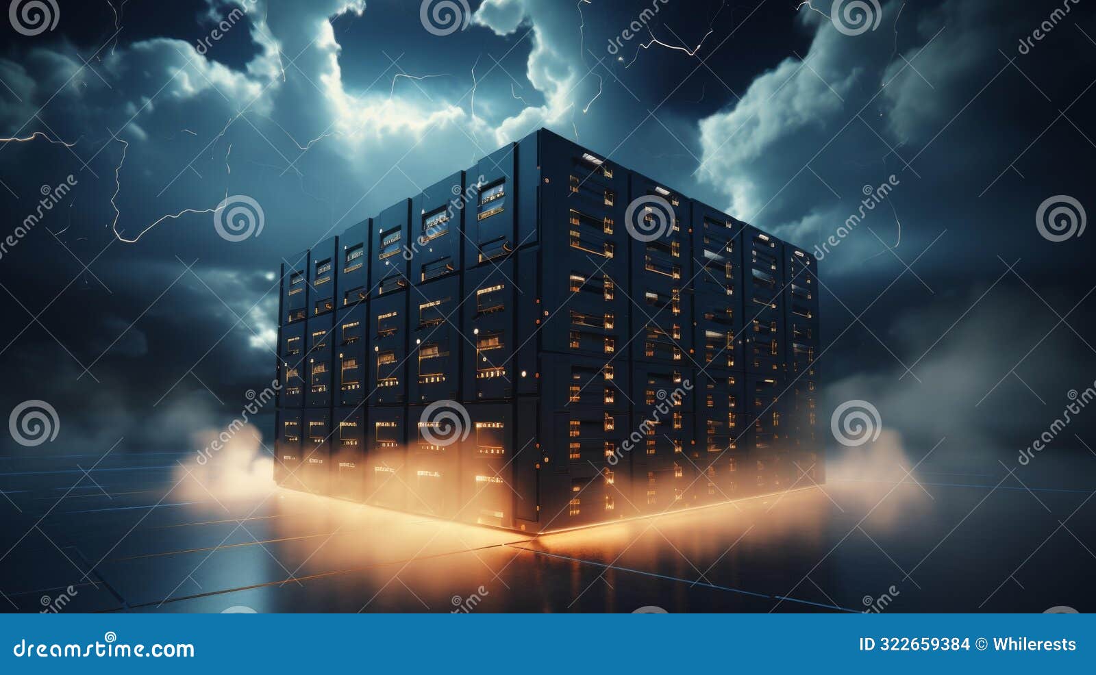 Server Room with Lightning in the Sky Data Center Powerhouse the Heart ...