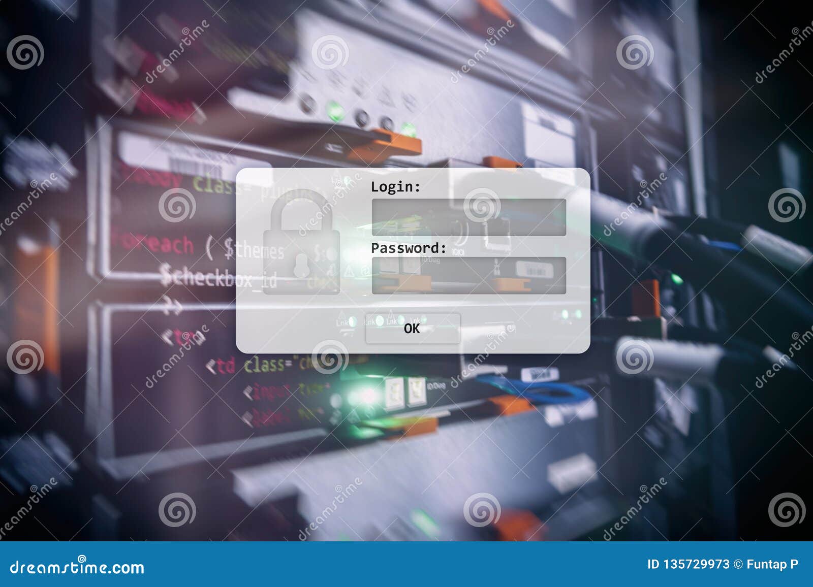 Server Room, Login and Password Request, Data Access and Security ...