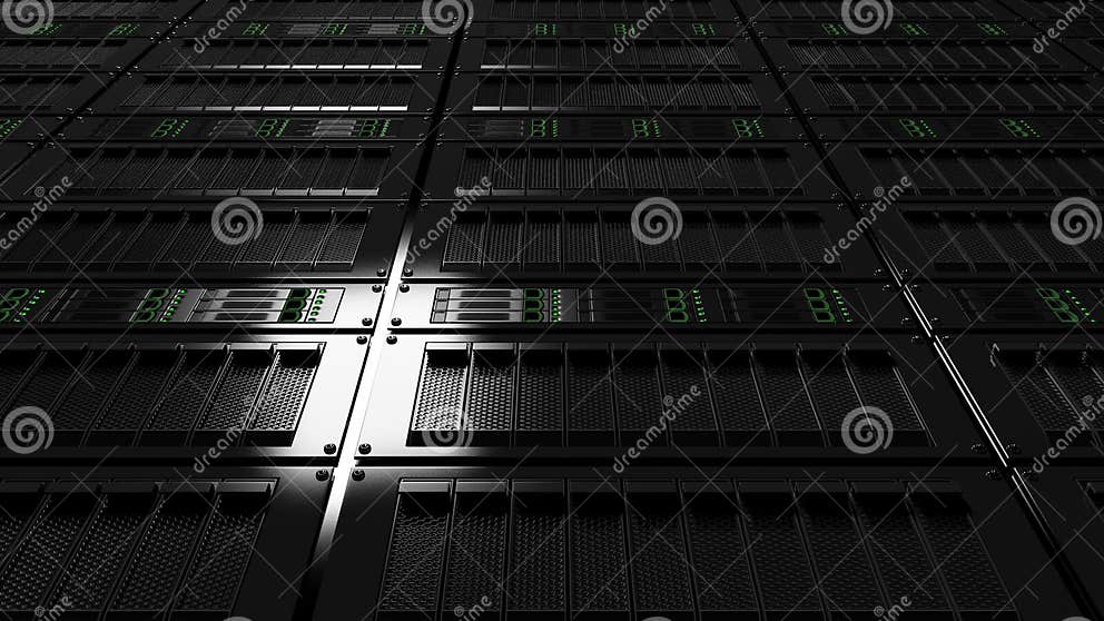 Server Room Low Angle View. Version with No Defocus. CGI Stock Image ...
