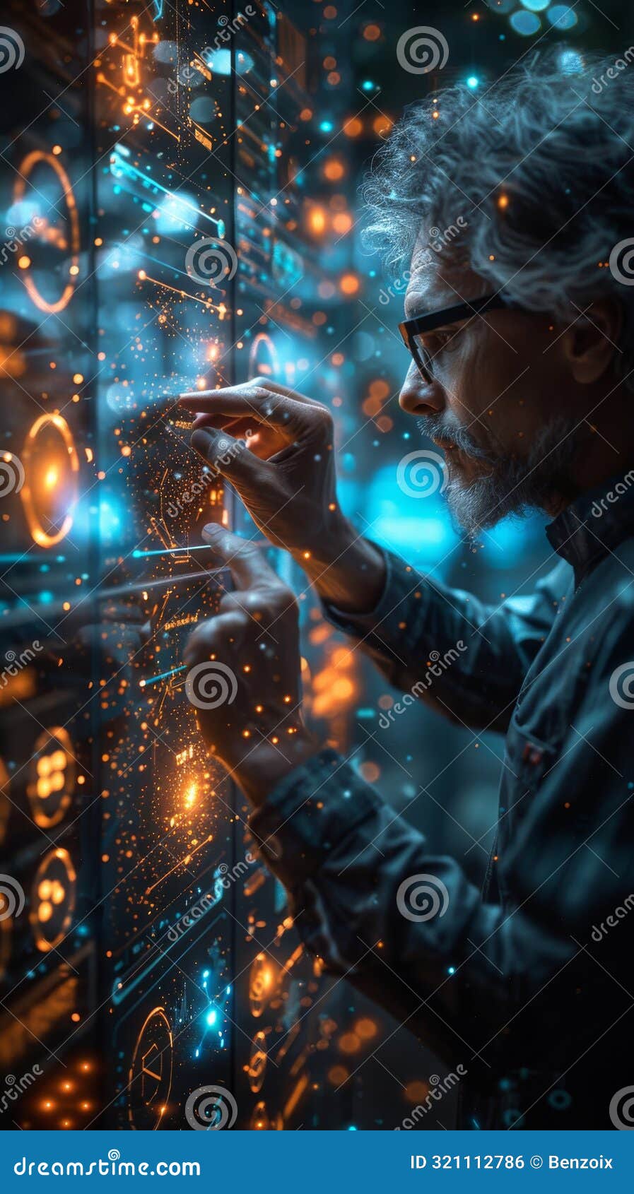 In a Server Room, a Man is Busy Working on a Computer Stock Photo ...