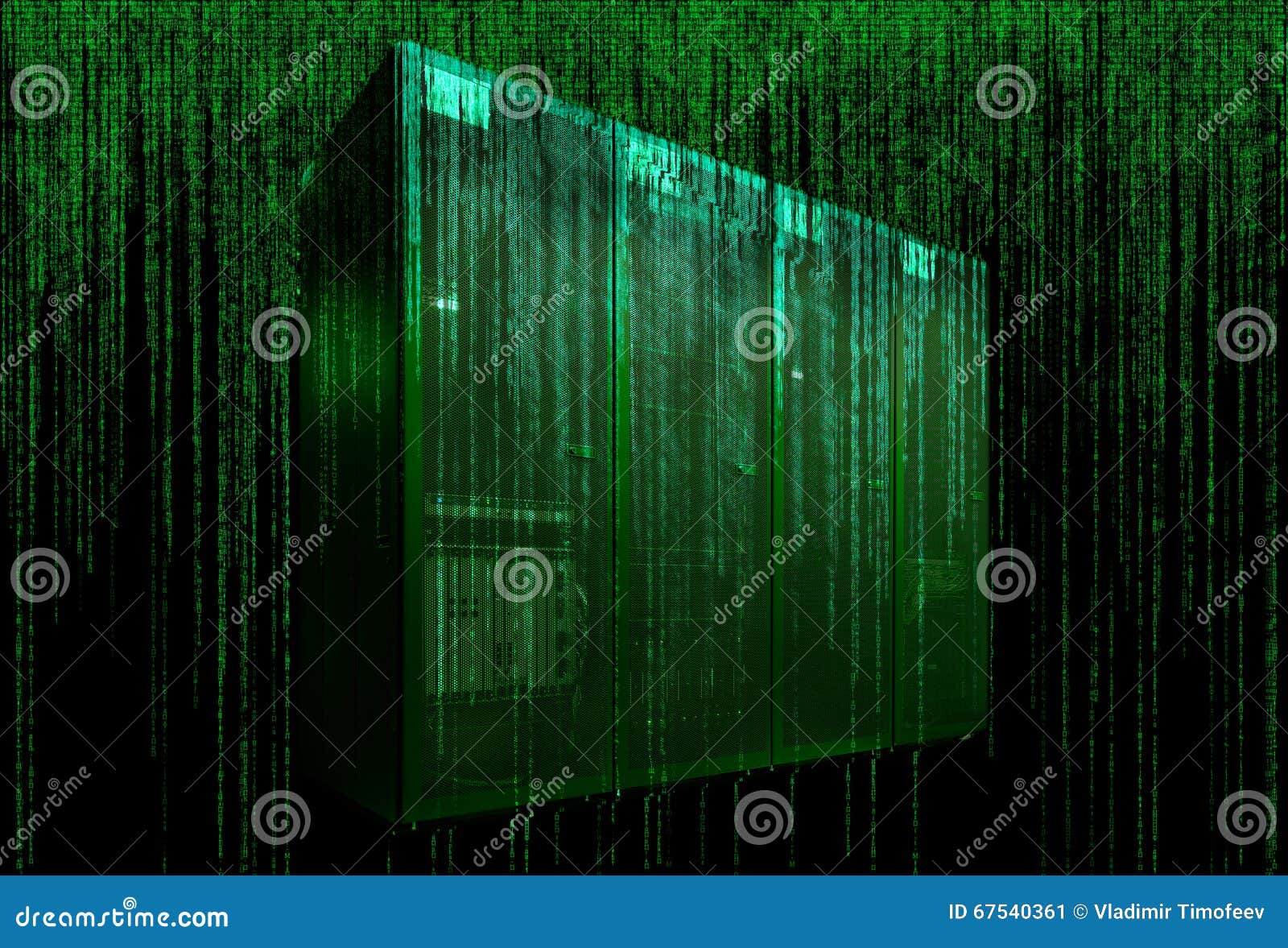 Server Room with Matrix Code Stock Image - Image of cyberspace ...