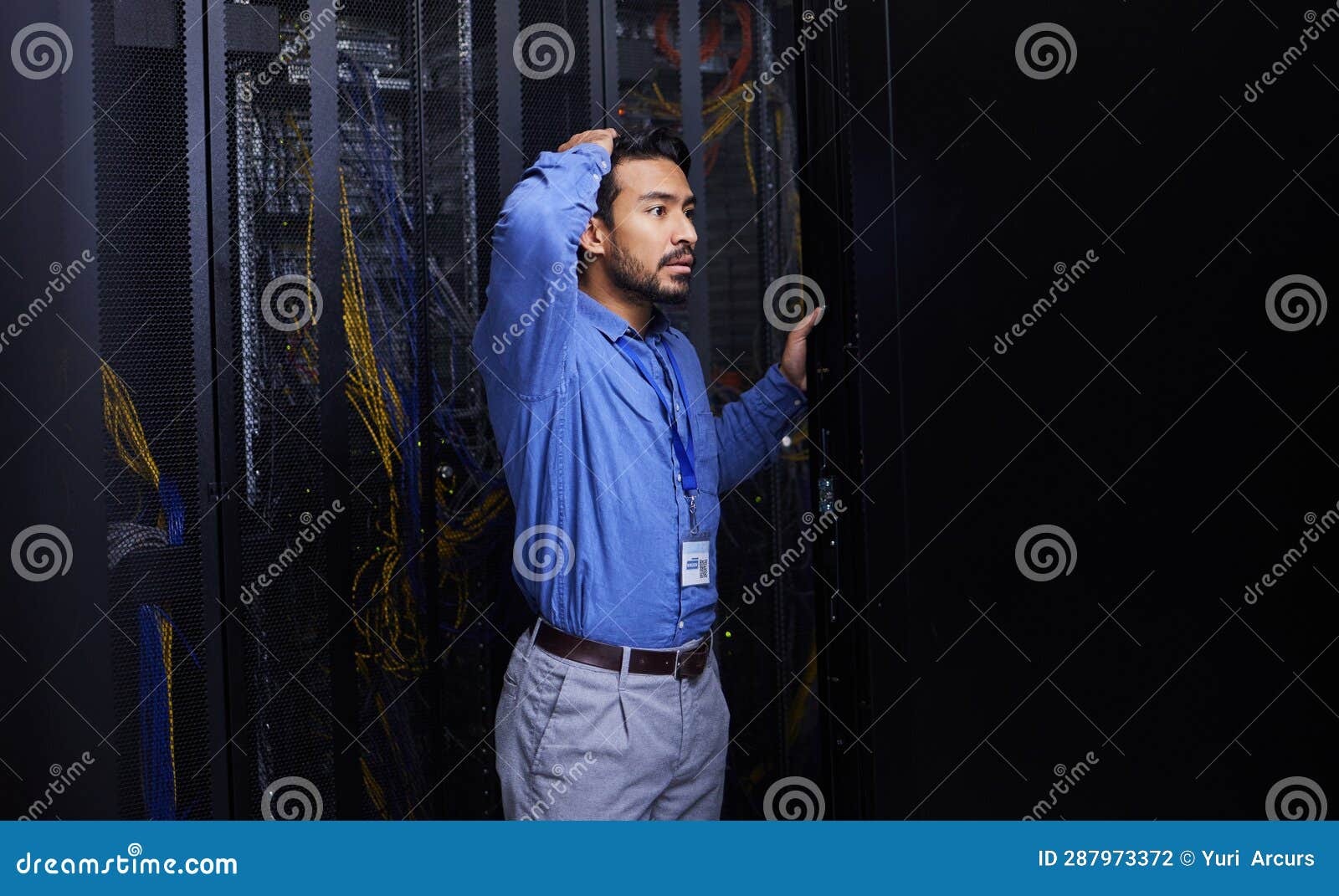Server Room, Mistake or Male Technician with Hardware or Cables for ...