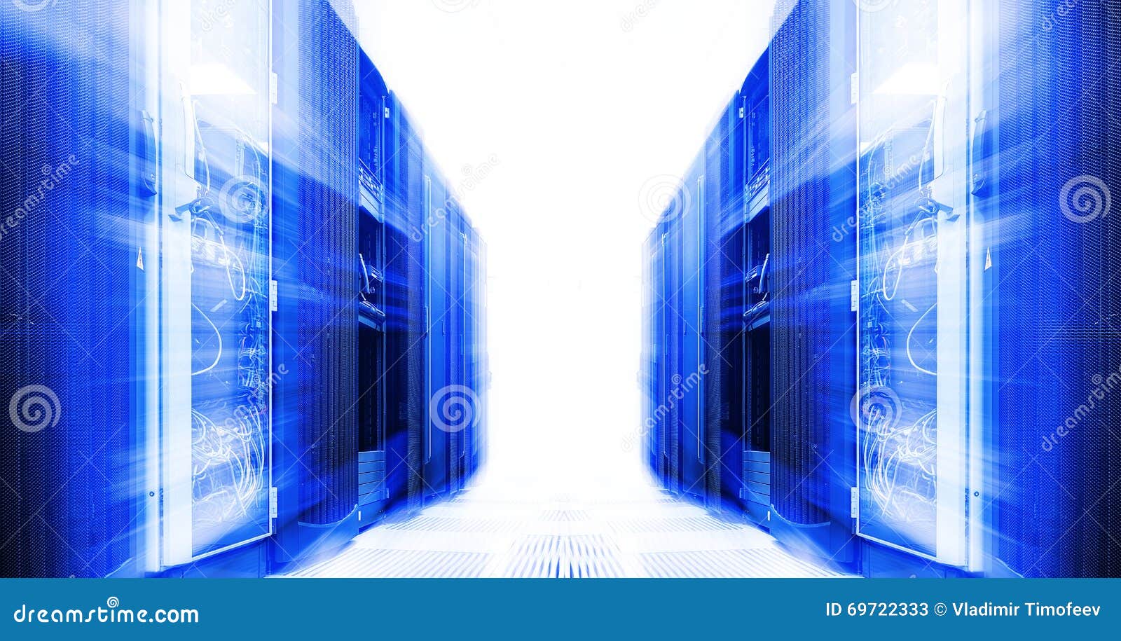 Server Room with Modern Equipment in the Data Center Blur and Motion ...
