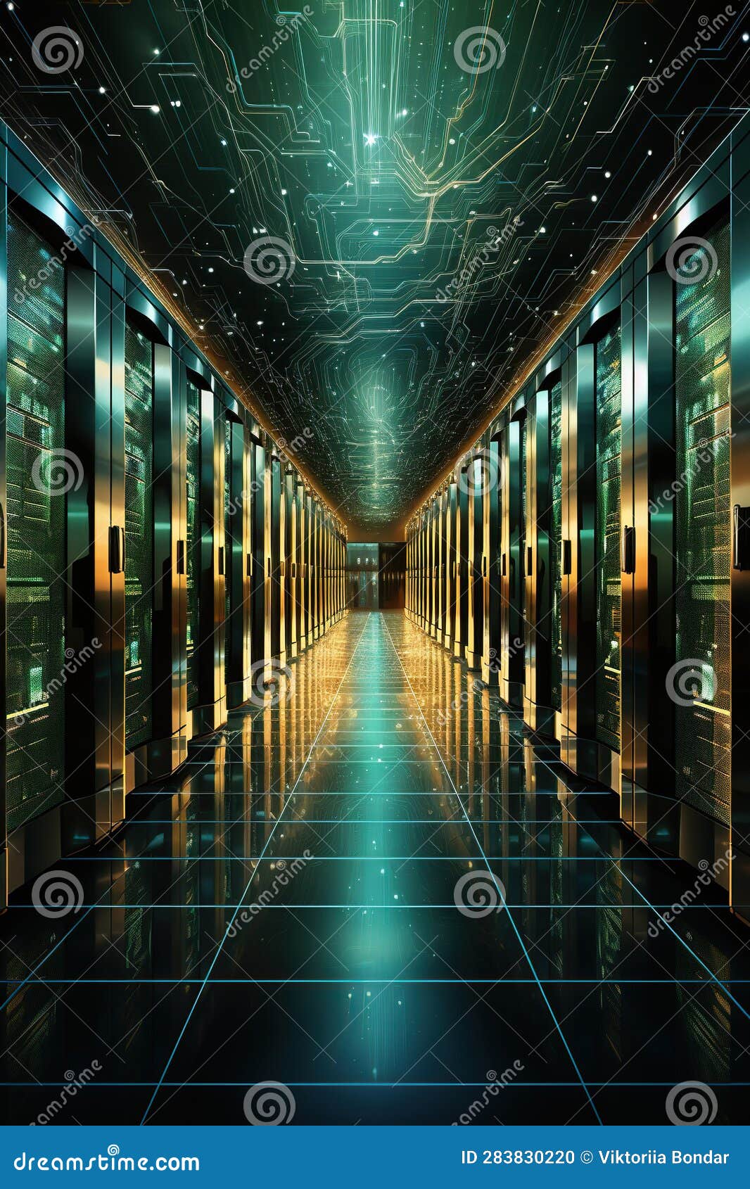 Server Room, Multiple Server Rack Hall in a Darkly Lit Office Stock ...
