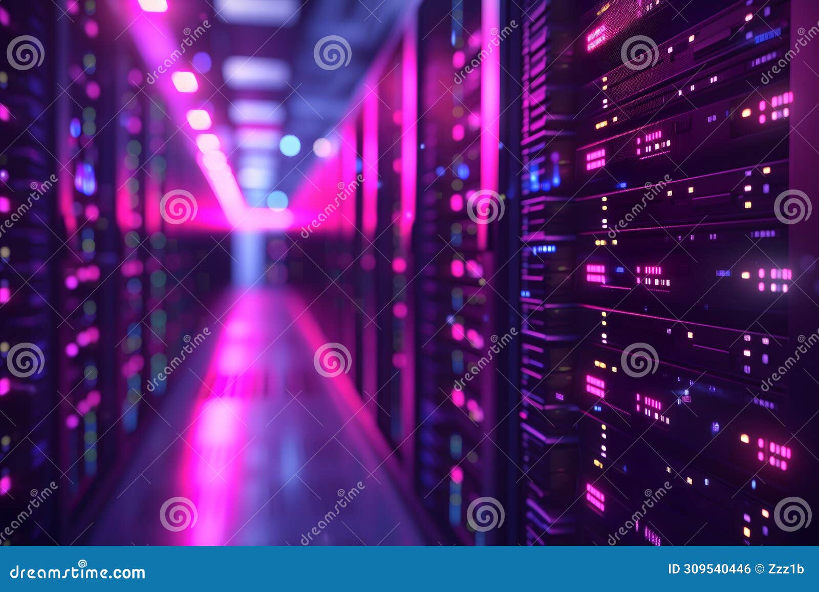 Server Room with Neon High Contrast Lighting Stock Photo - Image of ...
