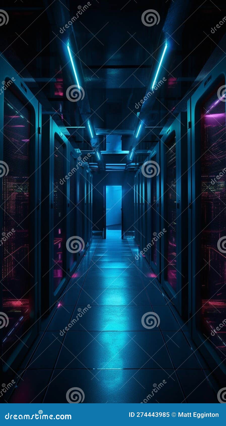 Server Room Neon Lighting stock illustration. Illustration of people ...