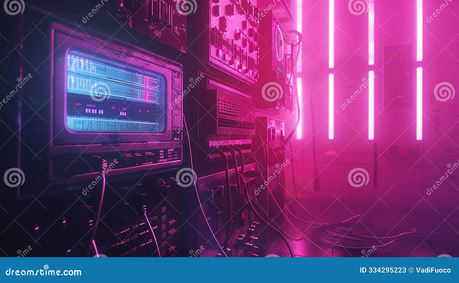 Server Room. Neon Pink Background Stock Illustration - Illustration of ...