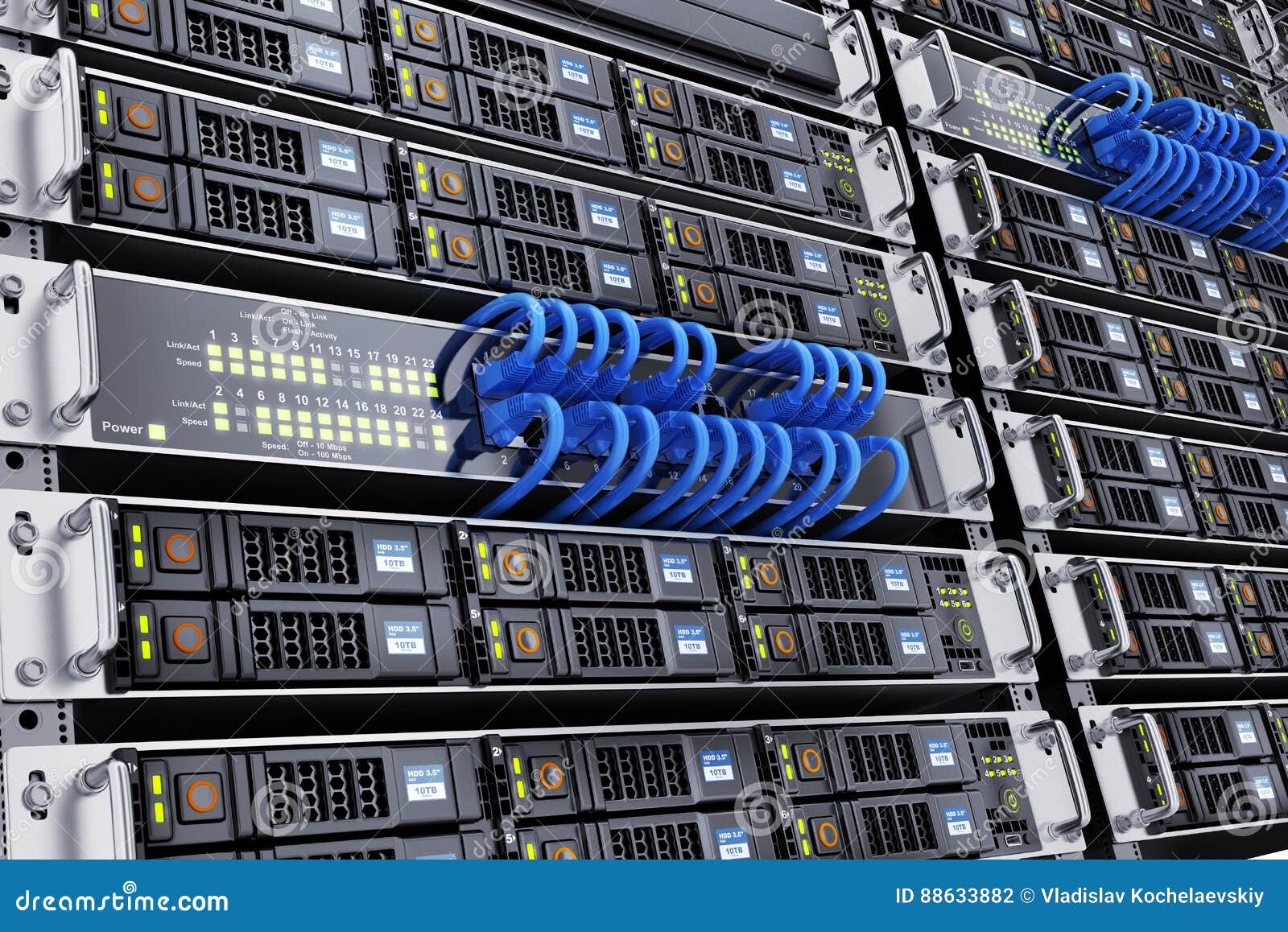 Server Room and Network Cable Stock Illustration - Illustration of ...