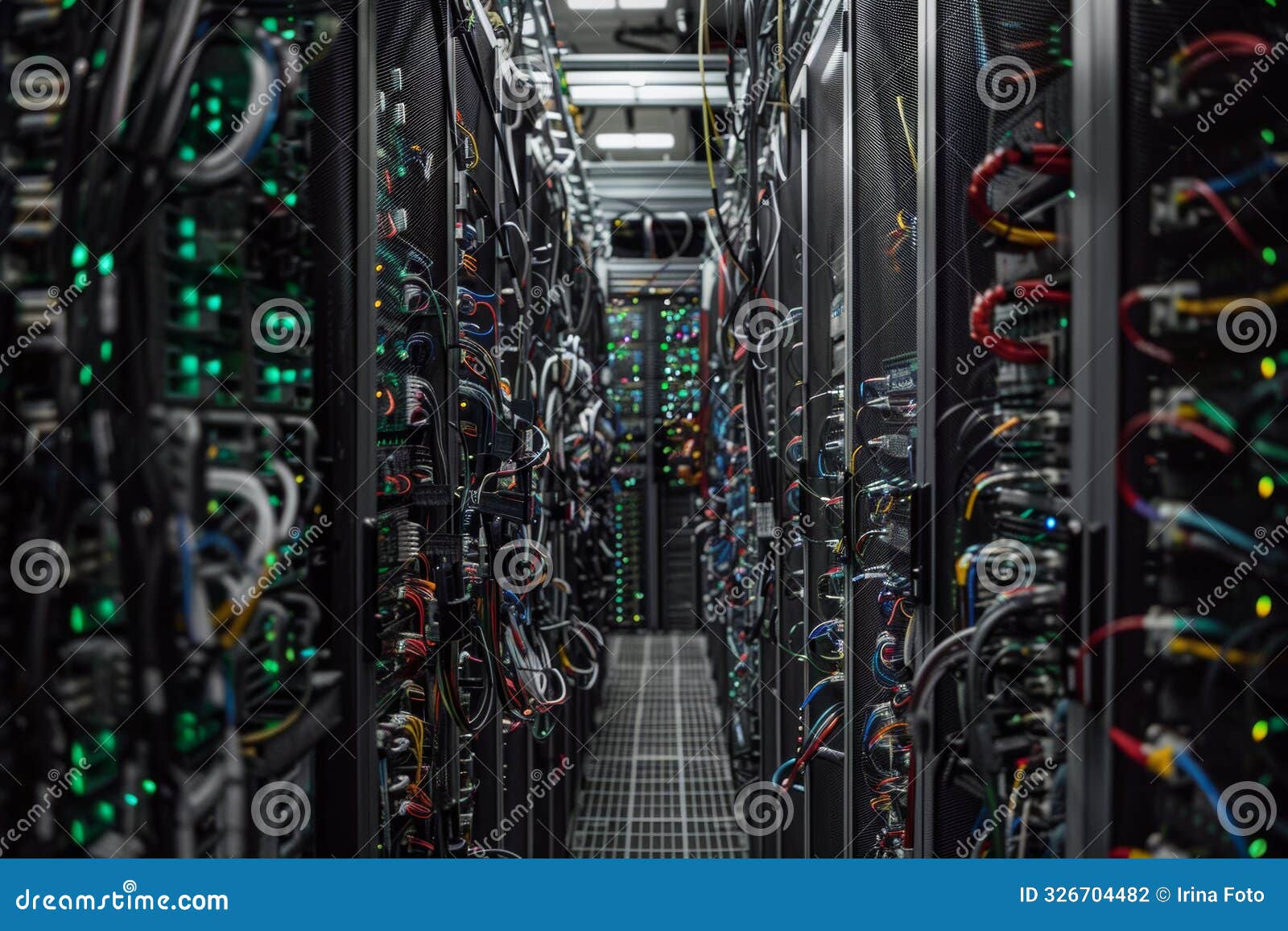Server Room with Numerous Racks and Colorful Cables, Data Center ...