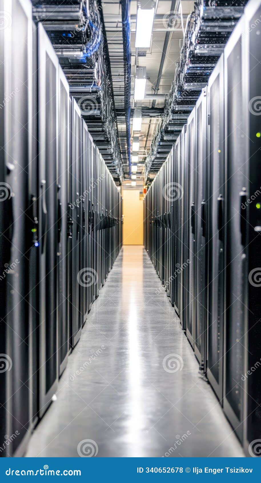 Server Room Perspective a Corridor Lined with Data Servers, Modern Data ...
