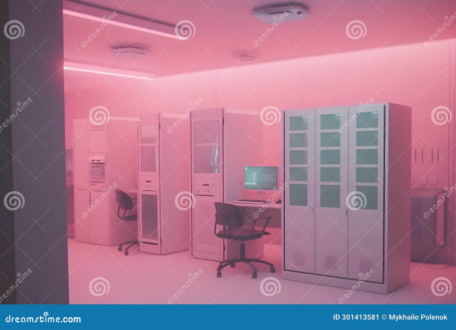 Server Room in Pink Colors. Modern Telecommunications Stock Image ...