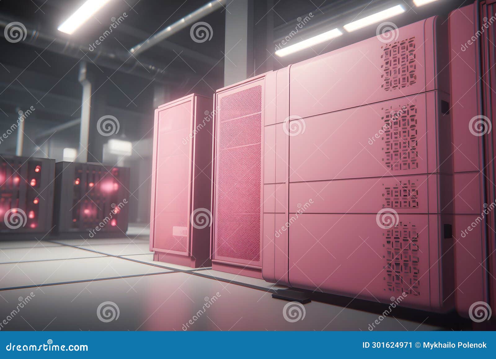 Server Room in Pink Colors. Modern Telecommunications Stock Image ...