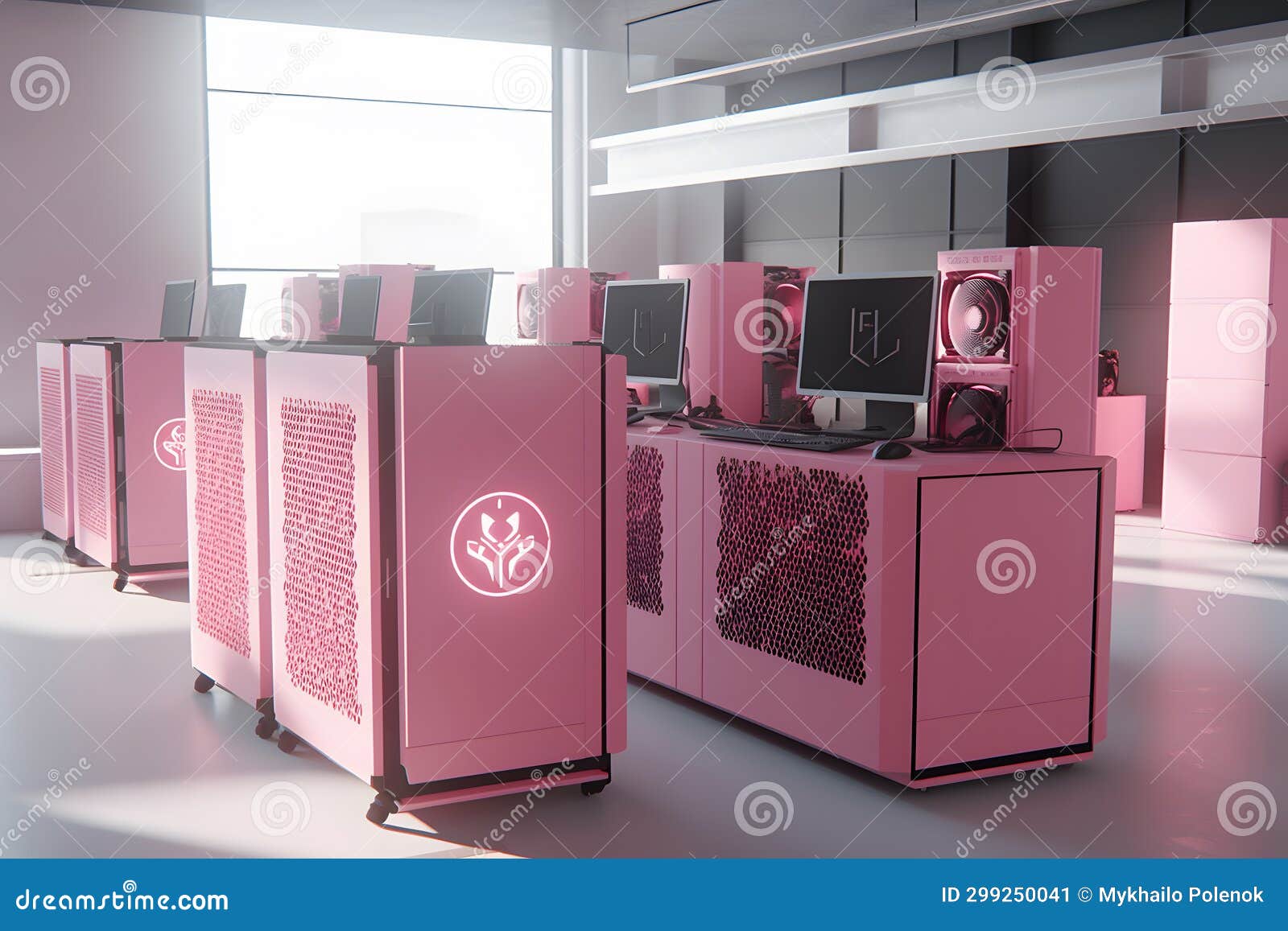 Server Room in Pink Colors. Modern Telecommunications Stock Image ...