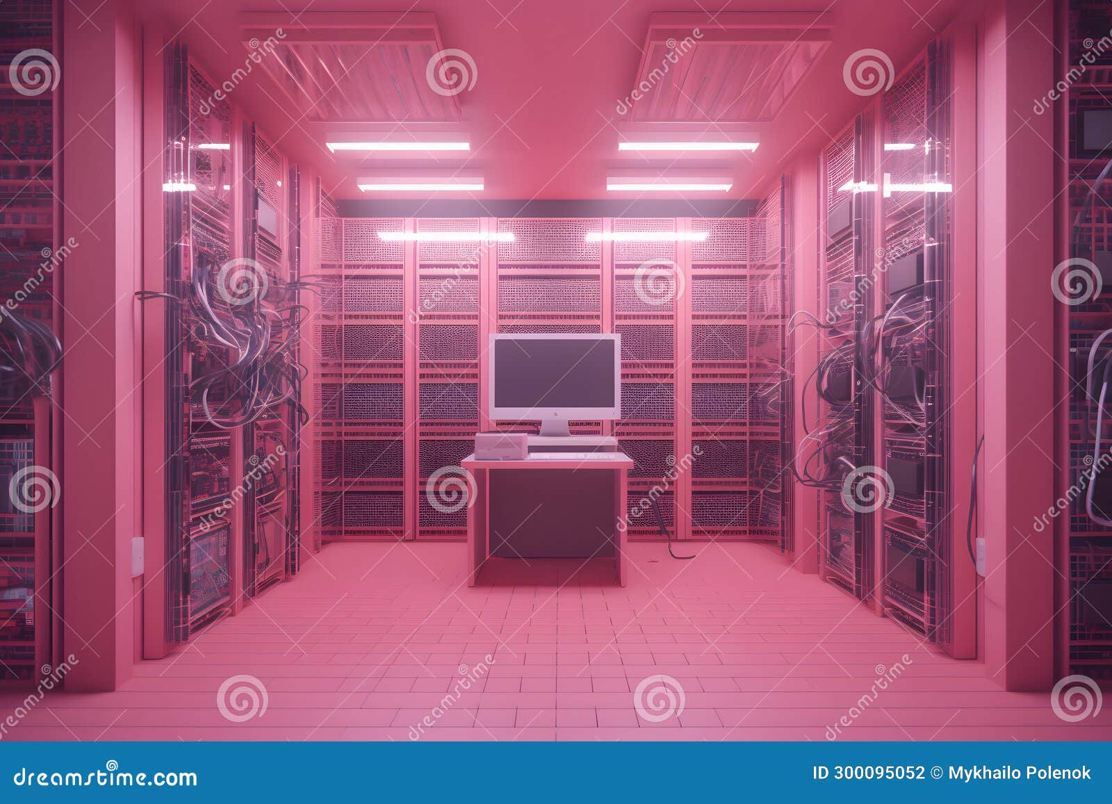 Server Room in Pink Colors. Modern Telecommunications Stock ...
