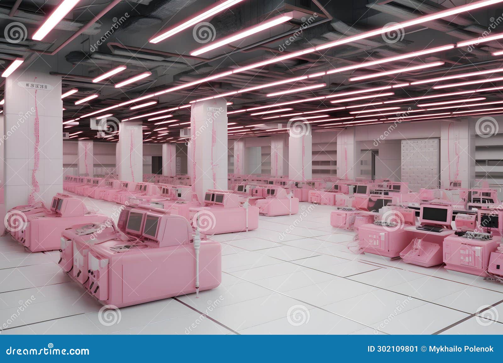 Server Room in Pink Colors. Modern Telecommunications Stock ...