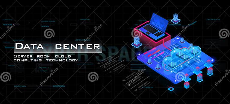 Server Room with Powerful Processor for Web Hosting. Isometric Concept of Data Center Stock ...