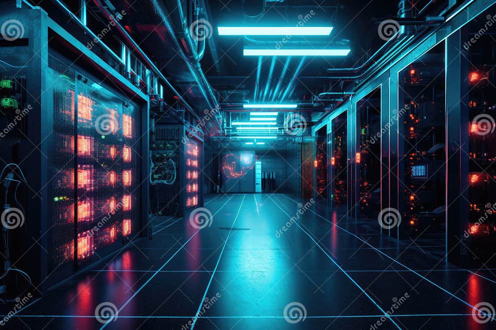 Server Room Powering Ai Algorithms in Data Center Stock Illustration - Illustration of digital ...