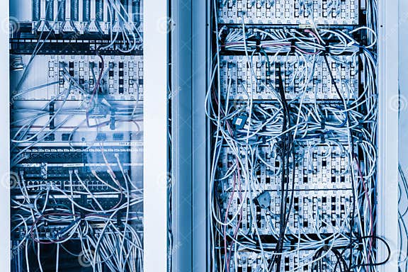 Server Room Rack with Tangled Network Cables Creating Messy Unti Stock ...
