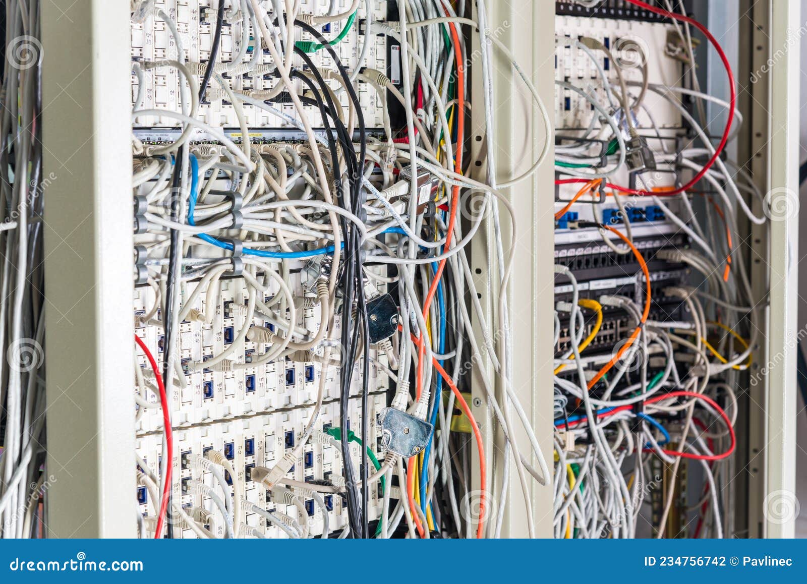 Server Room Rack with Tangled Network Cables Creating Messy Unti Stock ...
