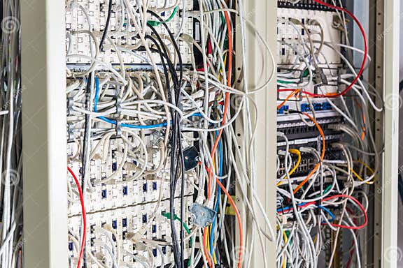 Server Room Rack with Tangled Network Cables Creating Messy Unti Stock ...