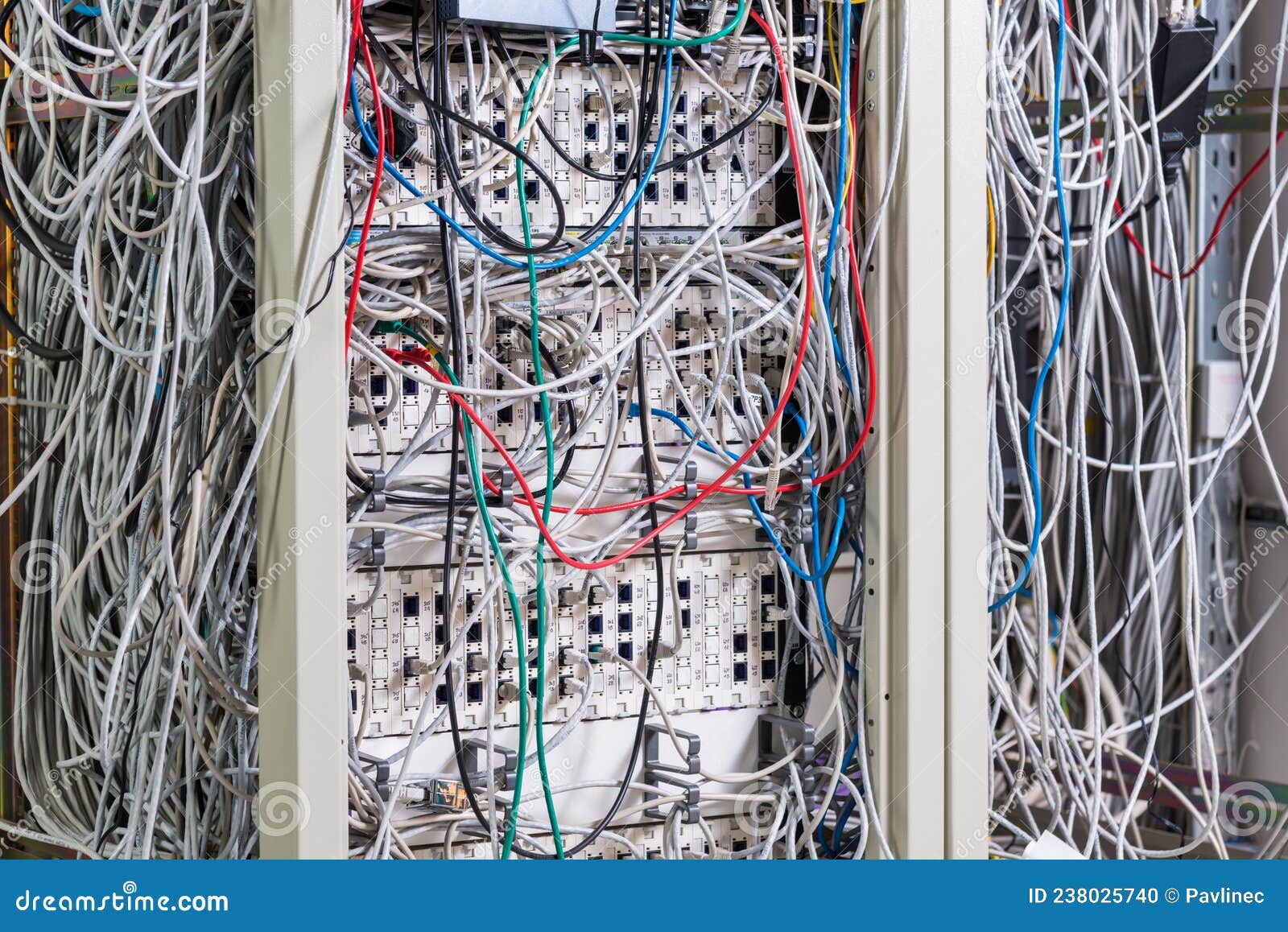 Server Room Rack with Tangled Network Cables Creating Messy Unti Stock ...