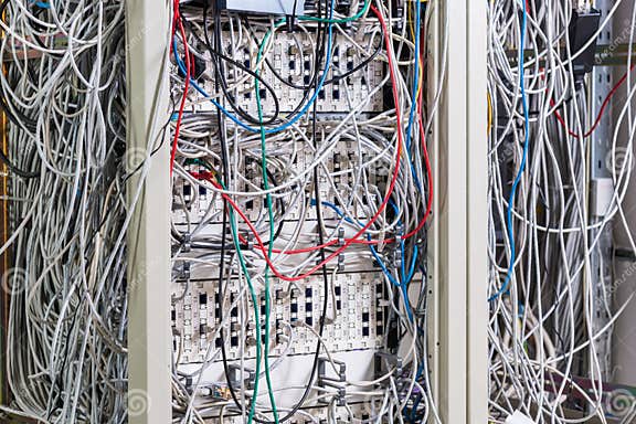 Server Room Rack with Tangled Network Cables Creating Messy Unti Stock ...