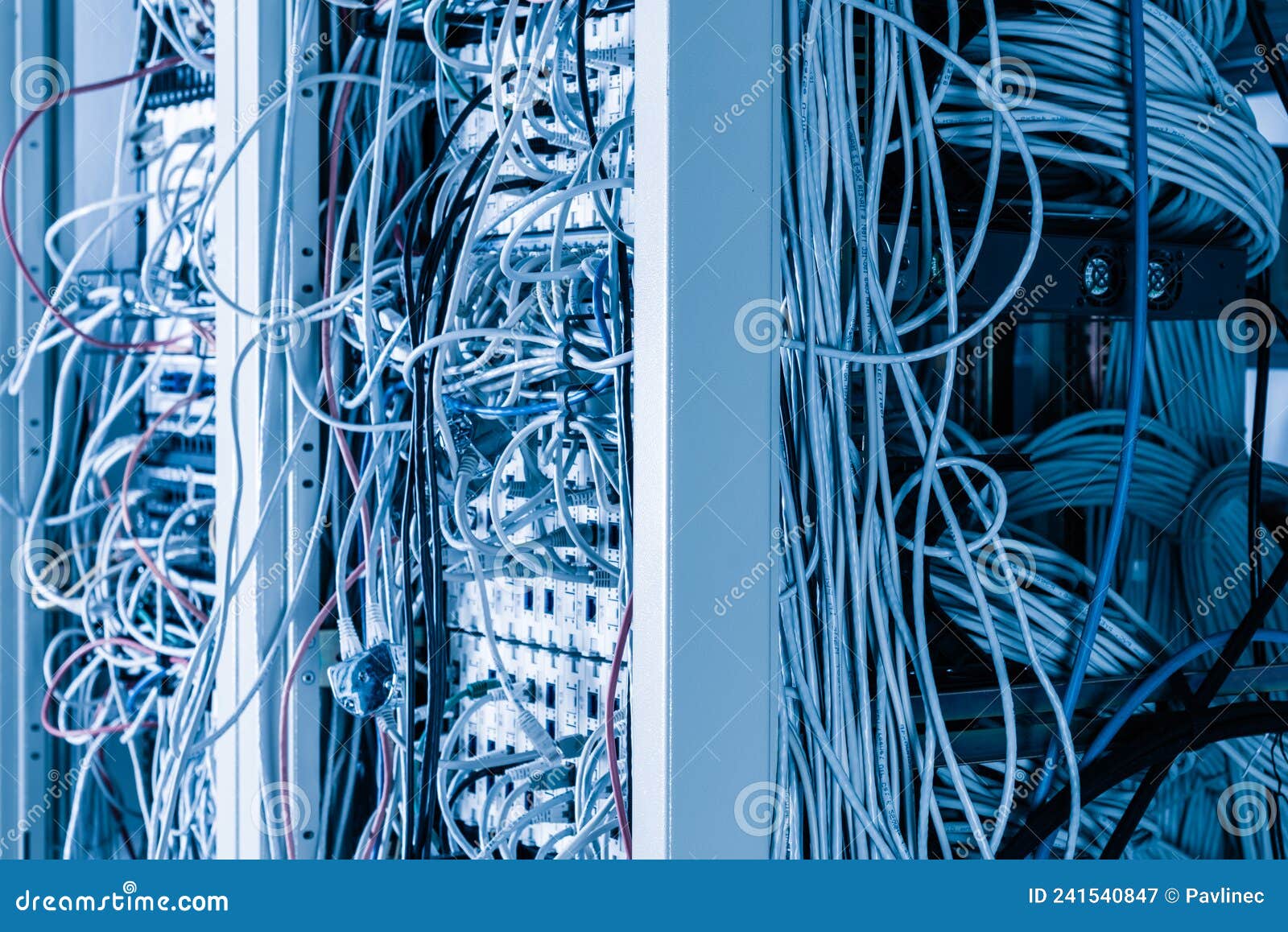 Server Room Rack with Tangled Network Cables Creating Messy Unti Stock ...