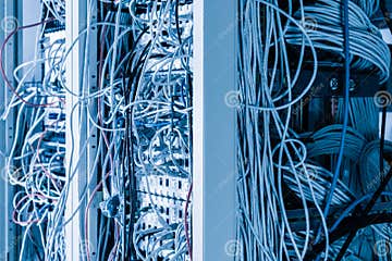Server Room Rack with Tangled Network Cables Creating Messy Unti Stock ...