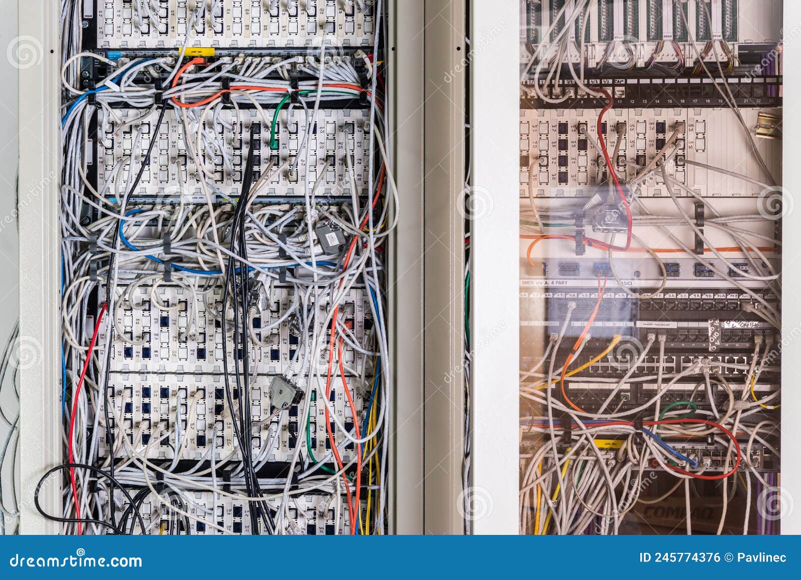 Server Room Rack with Tangled Network Cables Creating Messy Unti Stock ...