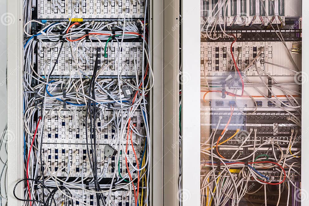 Server Room Rack with Tangled Network Cables Creating Messy Unti Stock ...