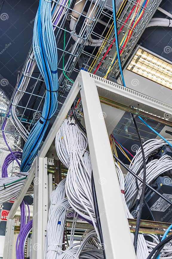 Server Room Rack with Tangled Network Cables Creating Messy Unti Stock Image - Image of optical ...