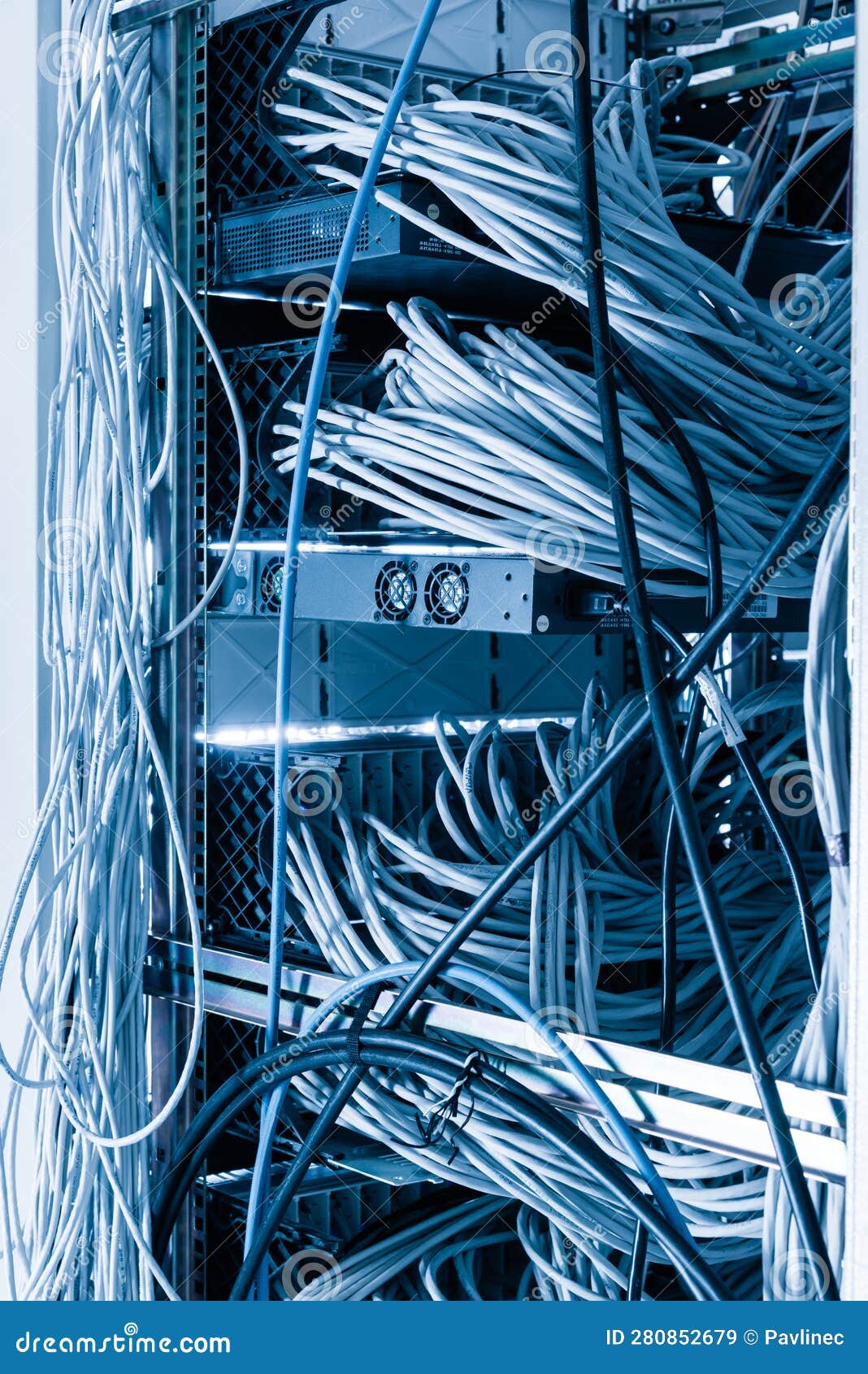 Server Room Rack with Tangled Network Cables Creating Messy Unti Stock ...