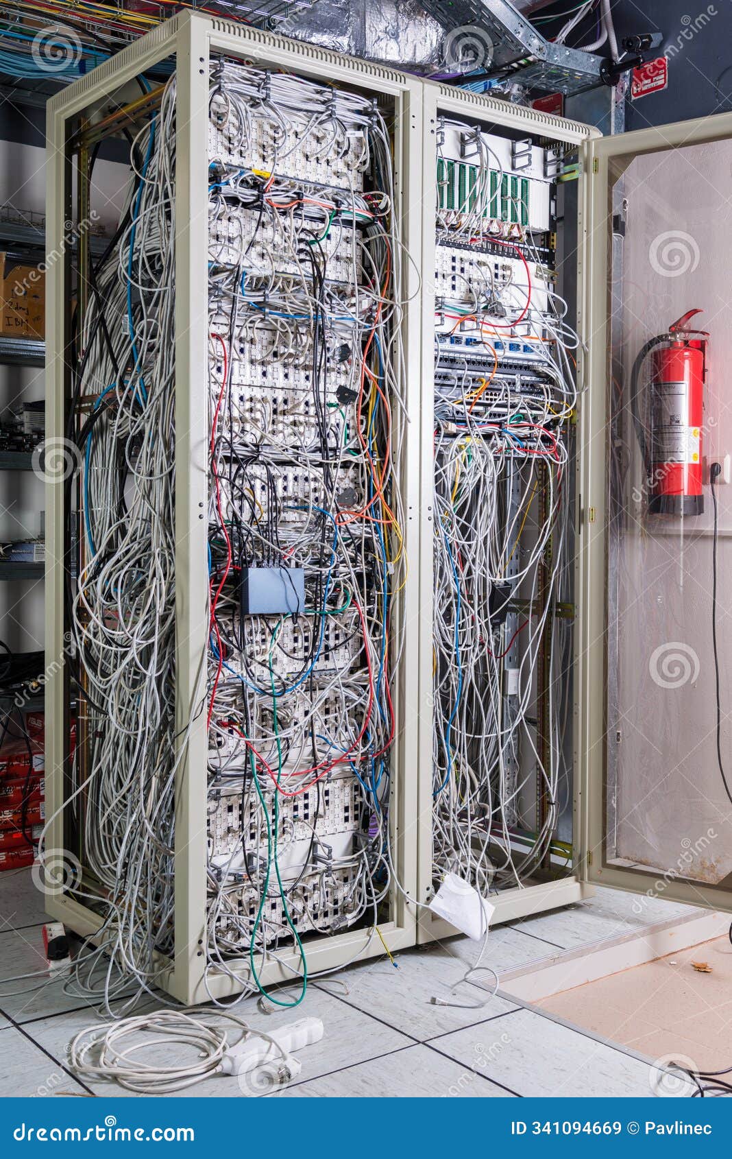 Server Room Rack with Tangled Network Cables Creating Messy Unti Stock ...