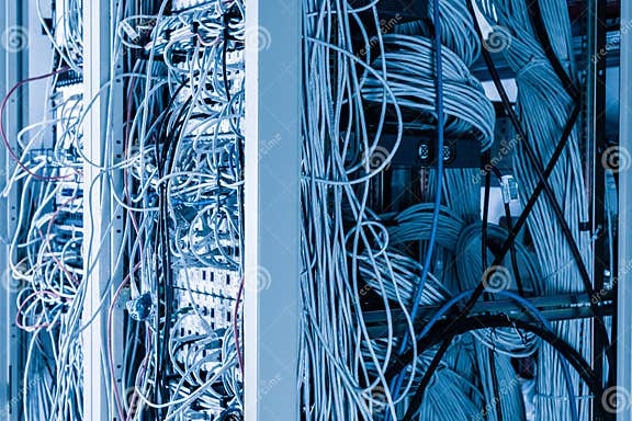 Server Room Rack with Tangled Network Cables Creating Messy Unti Stock ...