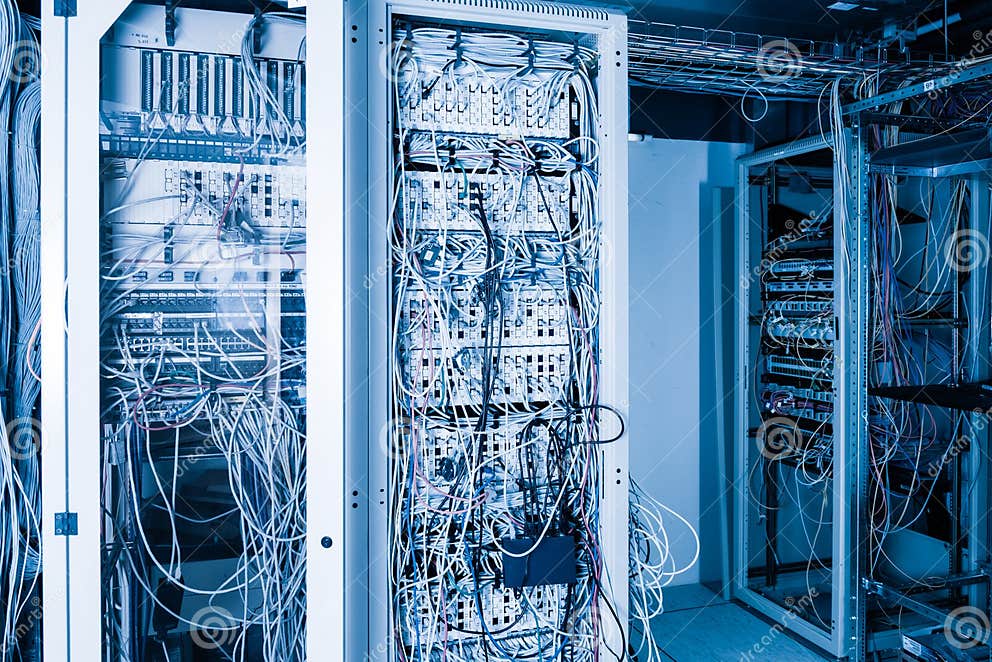 Server Room Rack with Tangled Network Cables Creating Messy Unti Stock ...