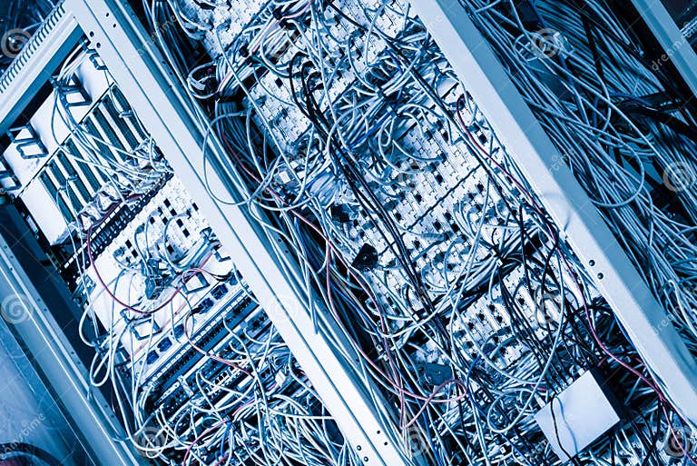 Server Room Rack with Tangled Network Cables Creating Messy Unti Stock ...