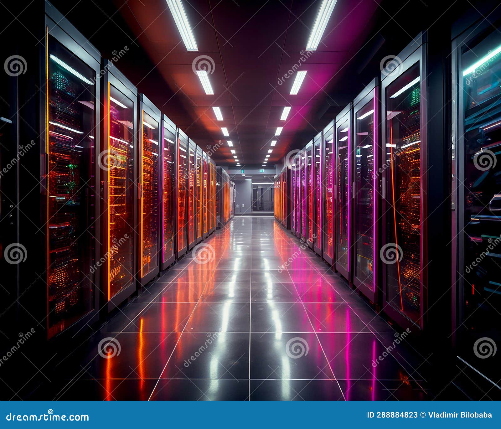 Server Room with Server Racks in the Center of the Data Banner Stock Illustration - Illustration ...