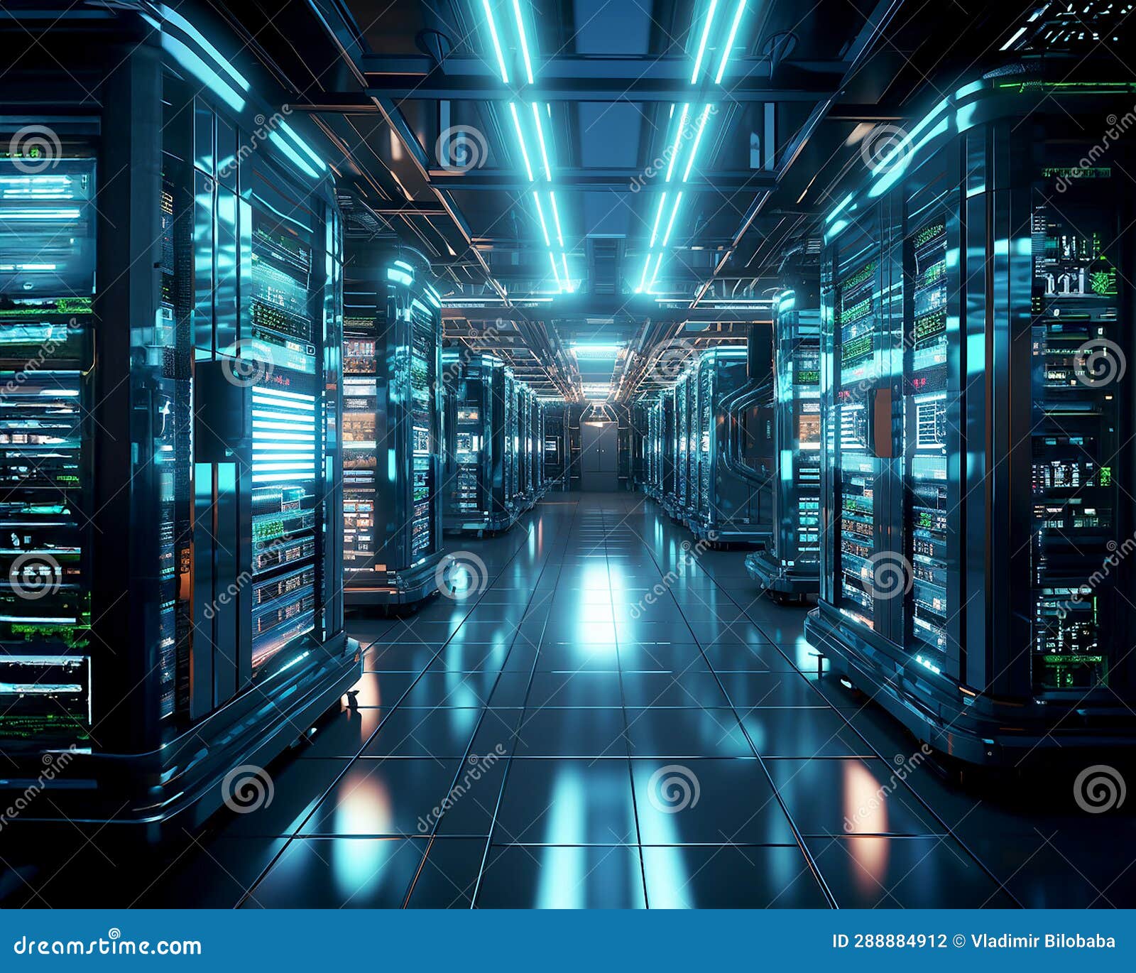 Server Room with Server Racks in the Center of the Data Banner Stock Illustration - Illustration ...