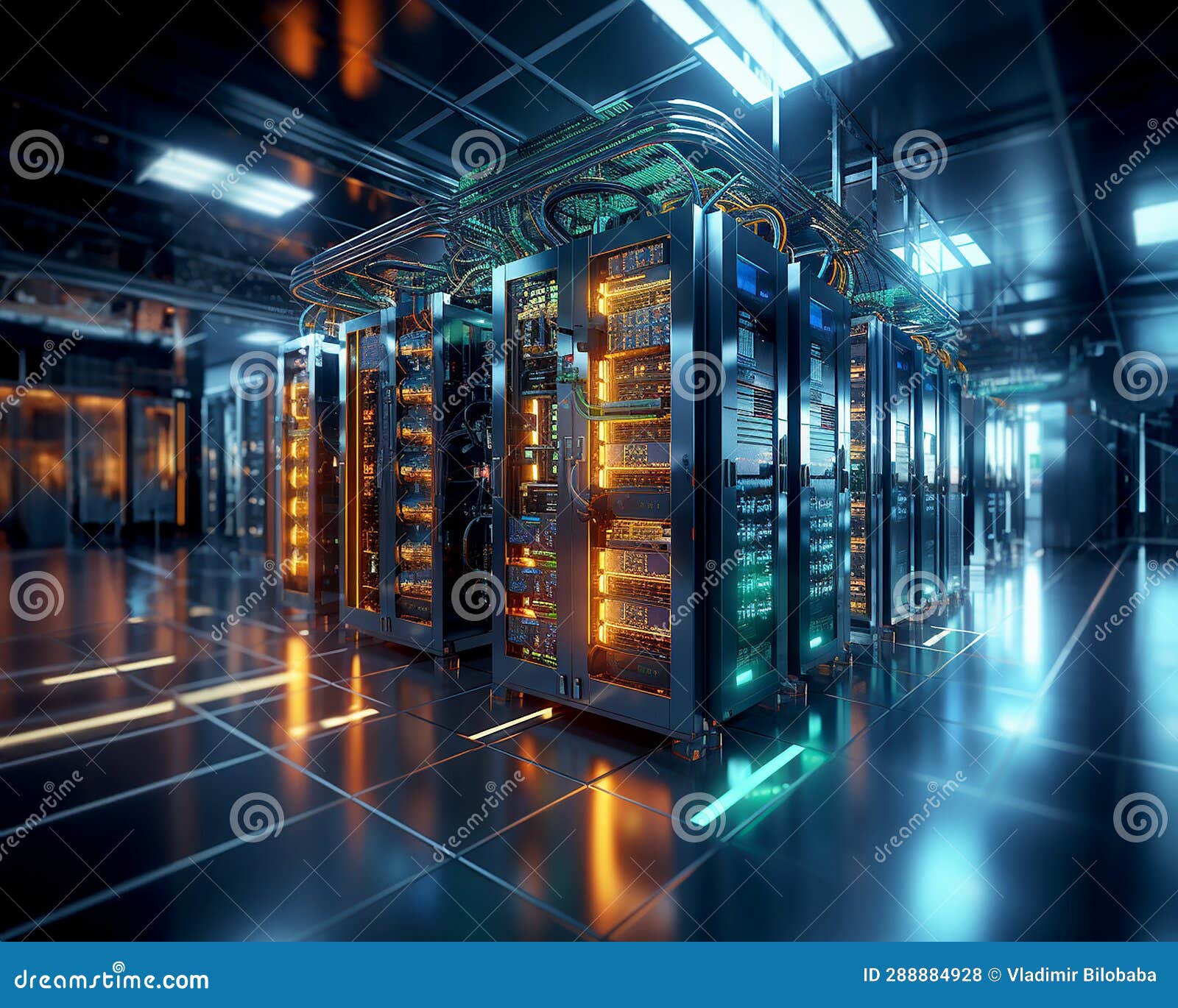 Server Room with Server Racks in the Center of the Data Banner Stock ...